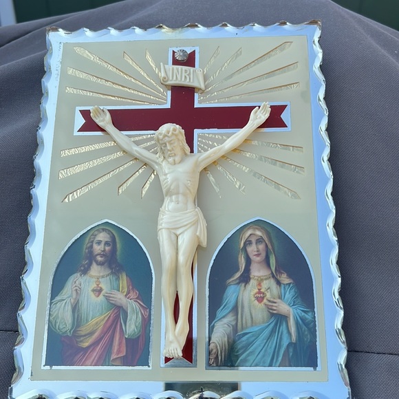 Gobain | Wall Decor | Very Old Beveled Mirror Crucifix With Mary Joseph ...